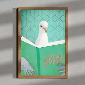 Pigeon Reading Pooping on People Book, Funny Bird Art Print, Bathroom ...