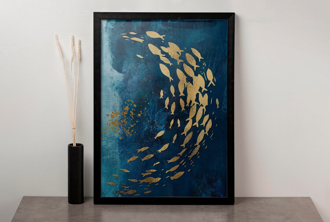 Koi Fish ,abstract Gold Ocean ,watercolor Original ,luxury Acrylic ...
