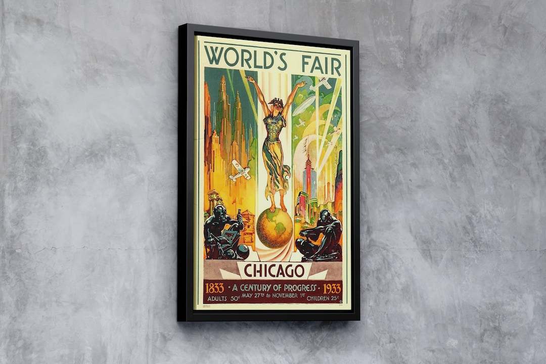 1933 Chicago World's Fair Travel Poster Canvas, Vintage Travel Canvas ...