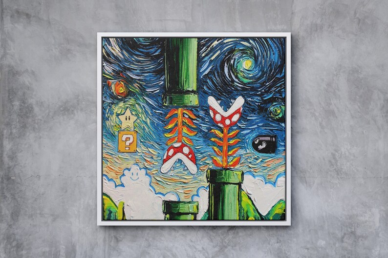 Van Gogh Style Mario Painting Super Mario Wall Art Mario - Etsy