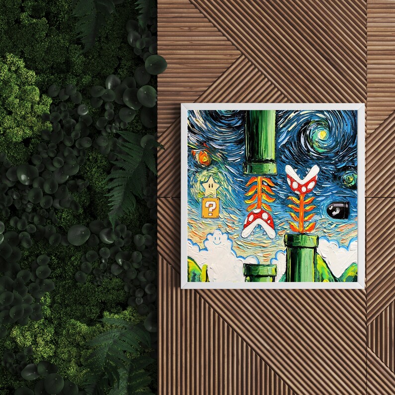 Van Gogh Style Mario Painting Super Mario Wall Art Mario - Etsy