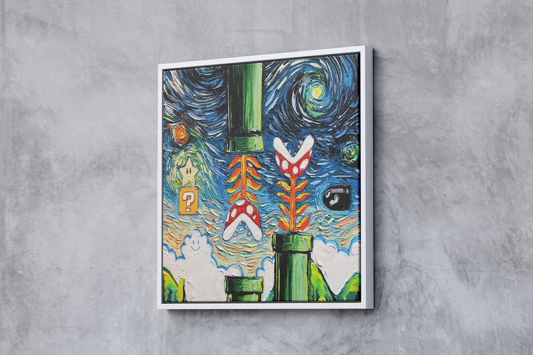 Van Gogh Style Mario Painting, Super Mario Wall Art, Mario World Wall ...