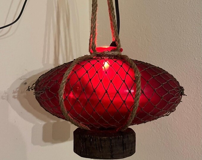 Red Glass Tiki Bar Lamp/ Fish Float Style Hanging Light /cork Float - Etsy