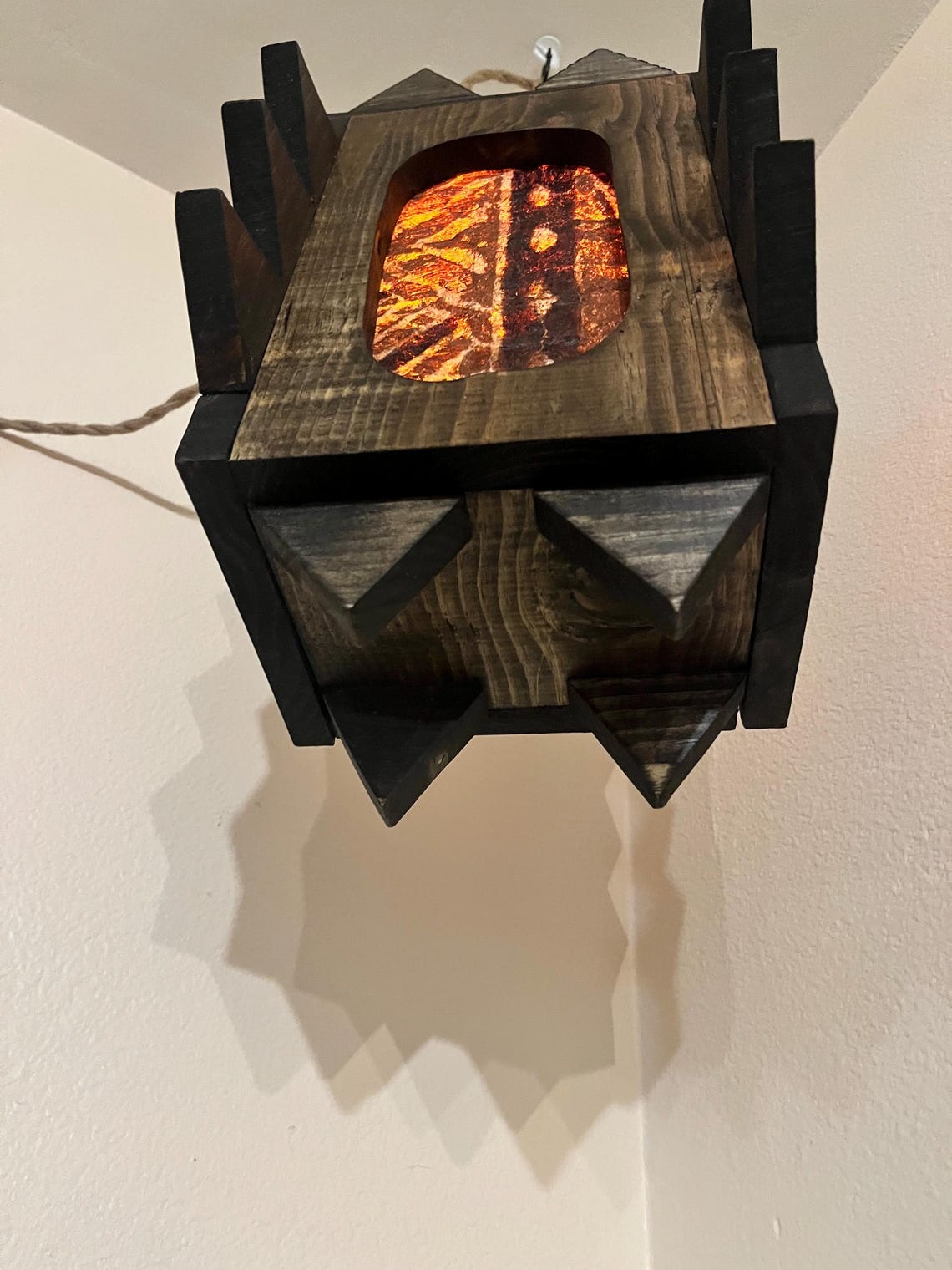 Tiki Bar Hanging Wooden Lamp Handmade With Tapa - Etsy