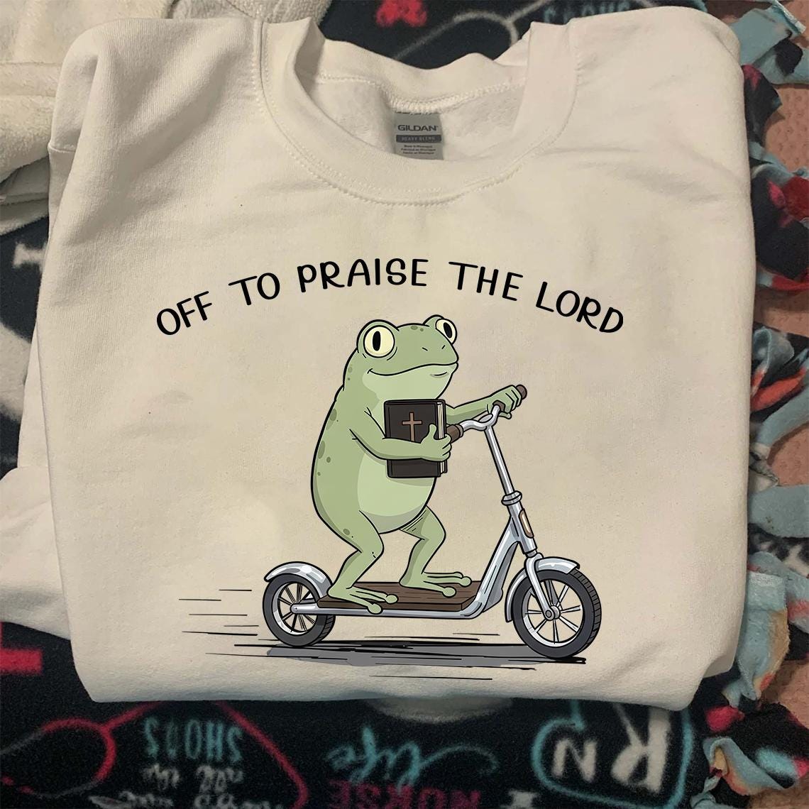 Christian Humor Frog PNG, off to Praise the Lord Design, Funny Bible ...