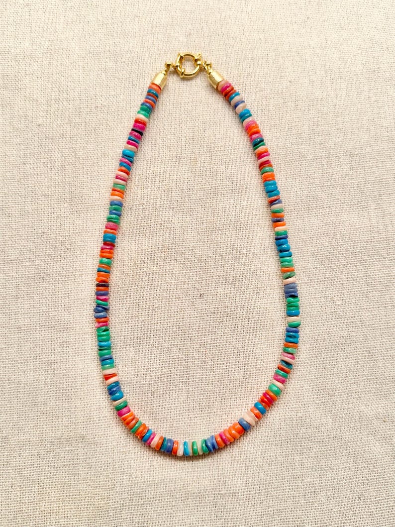Handmade Rainbow Colored Shell Beaded Necklace With Heart Charm ...