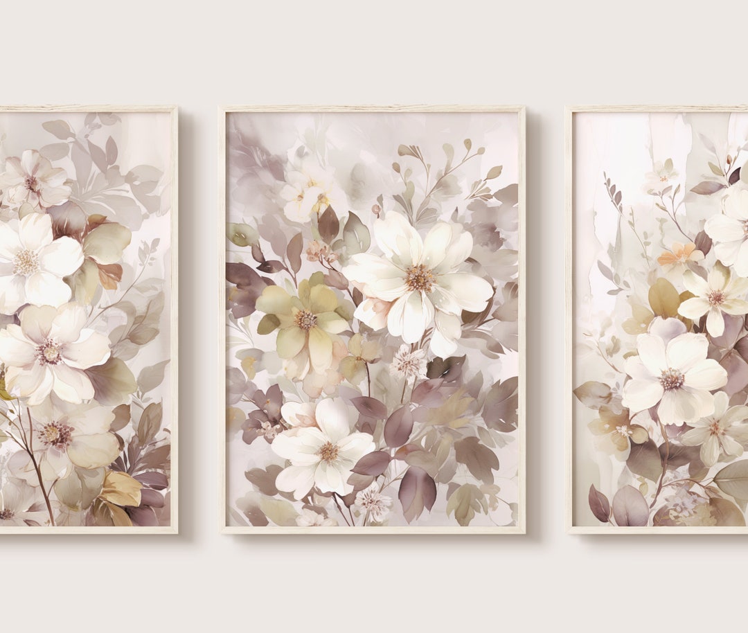 Neutral Tones Botanical, Triptych Wall Art, 3 Panel Wall Art, Earth Tones Wall Art, Set of Three ...