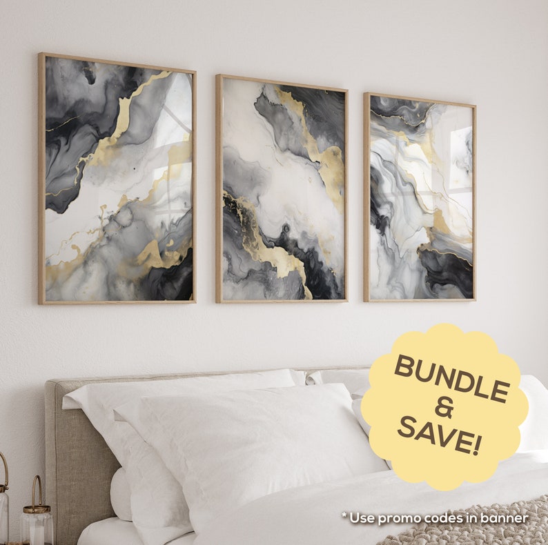 Marble Print No.7, Black and Gold Large Wall Art, Luxury Marble Wall ...