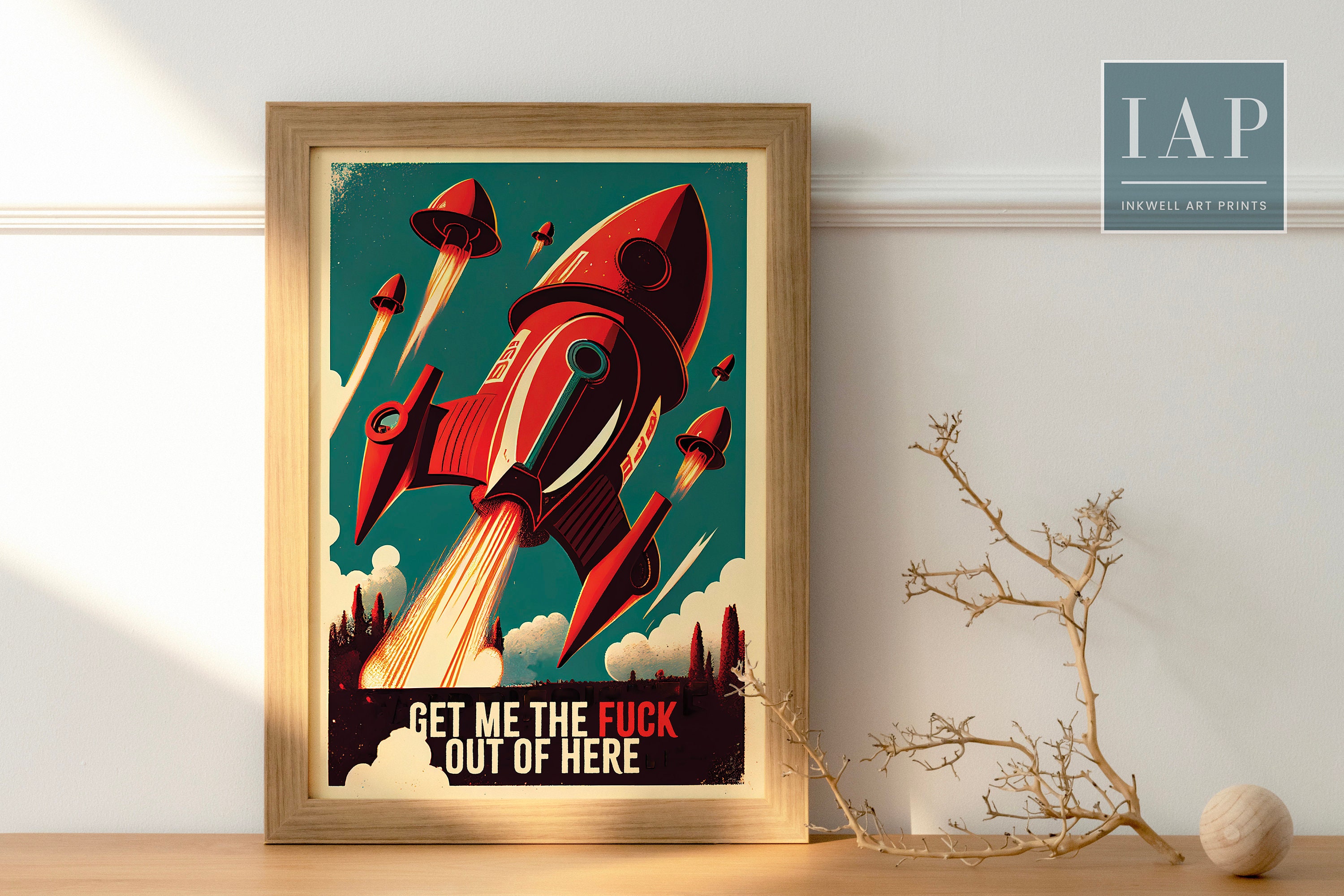 Retro Rocket Art Print, Digital Printable Download, Get Me Out of Here ...