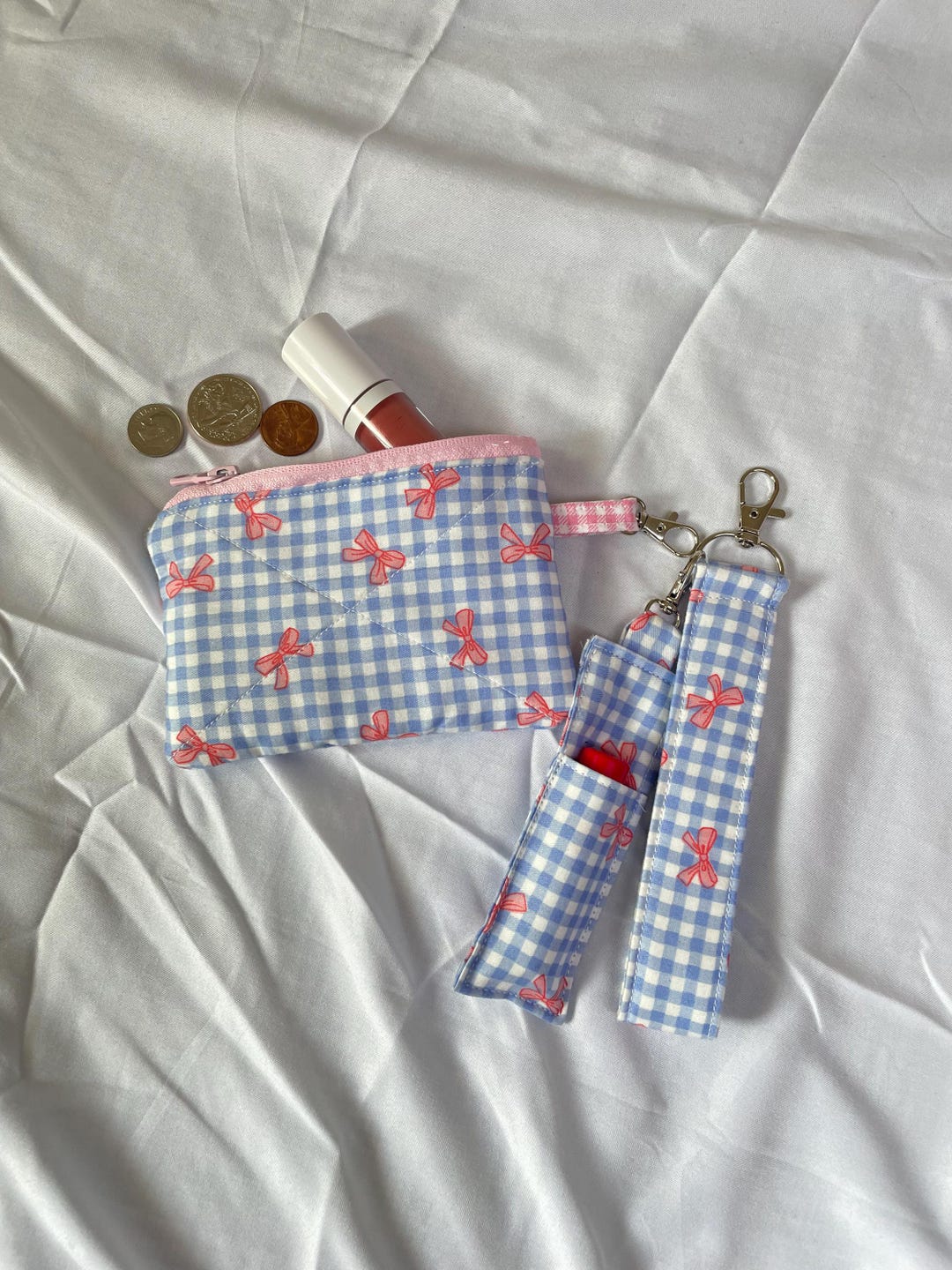 Mini Wallet, Cute Quilted Aesthetic Zipper Pouch Bow Card Holder Coin ...