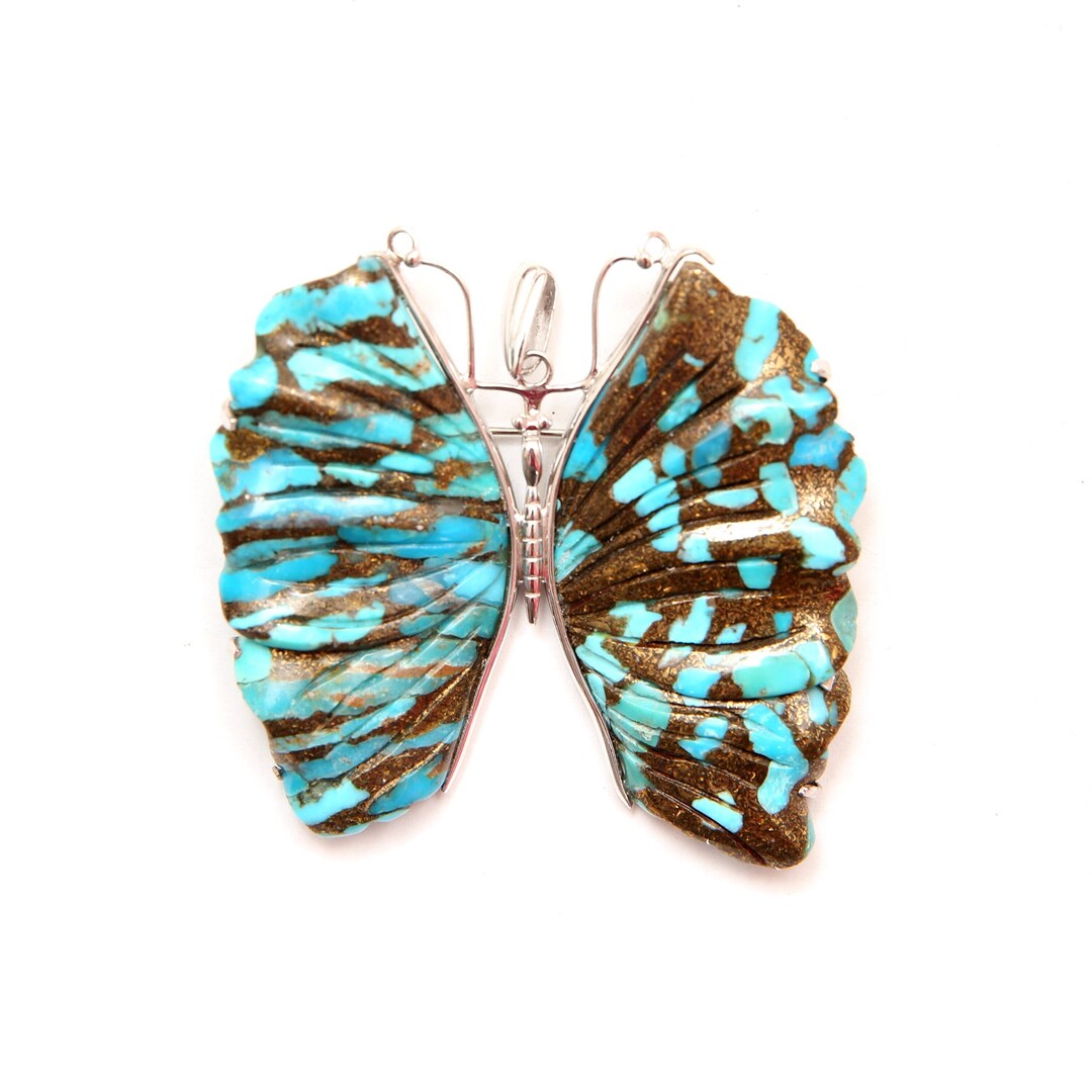 Sterling Silver Copper Turquoise Butterfly Pendant - Etsy