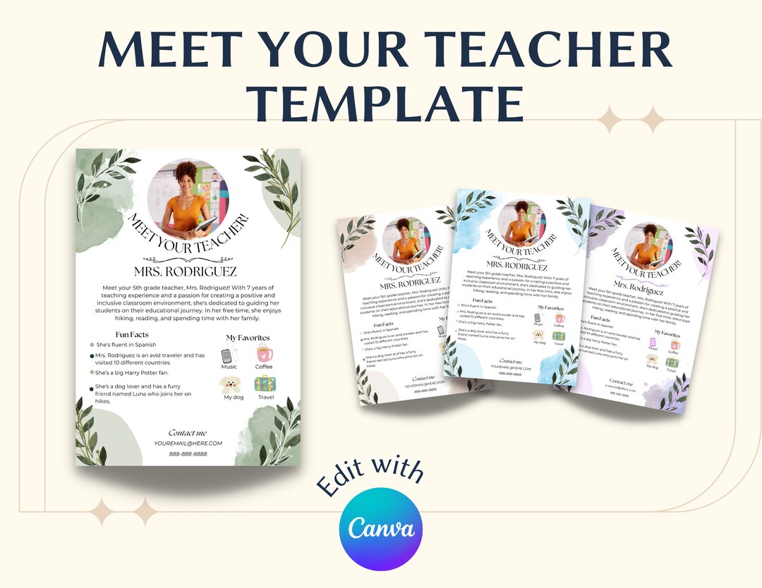 Meet Your Teacher| Teacher Introduction Template Printable| Classroom ...