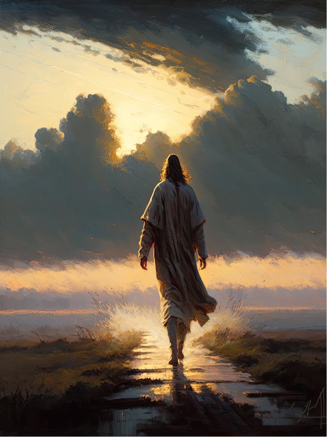 Jesus Walking Towards the Sunset, Jesus Christ, Religious Wall Art ...