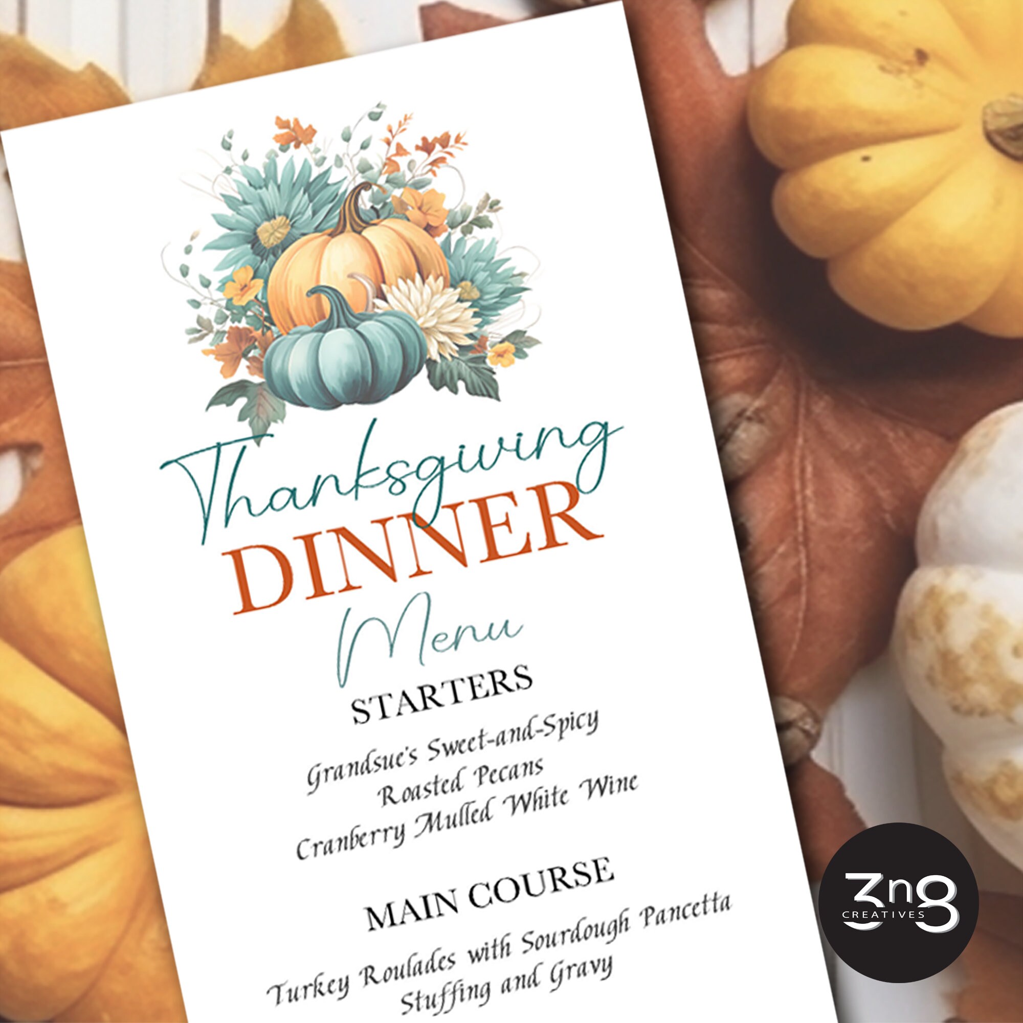 Editable Fall Dinner Menu Template, Thanksgiving Menu Design With ...