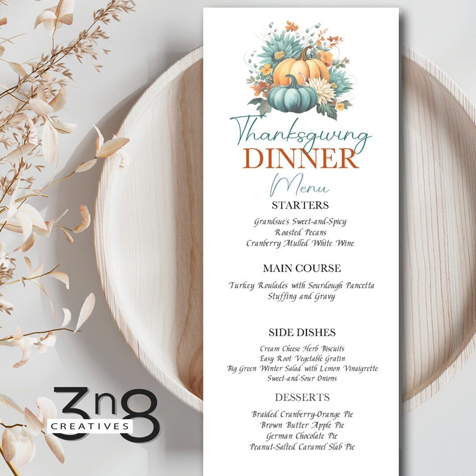Editable Watercolor Pumpkin Thanksgiving Dinner Menu Template for Your ...