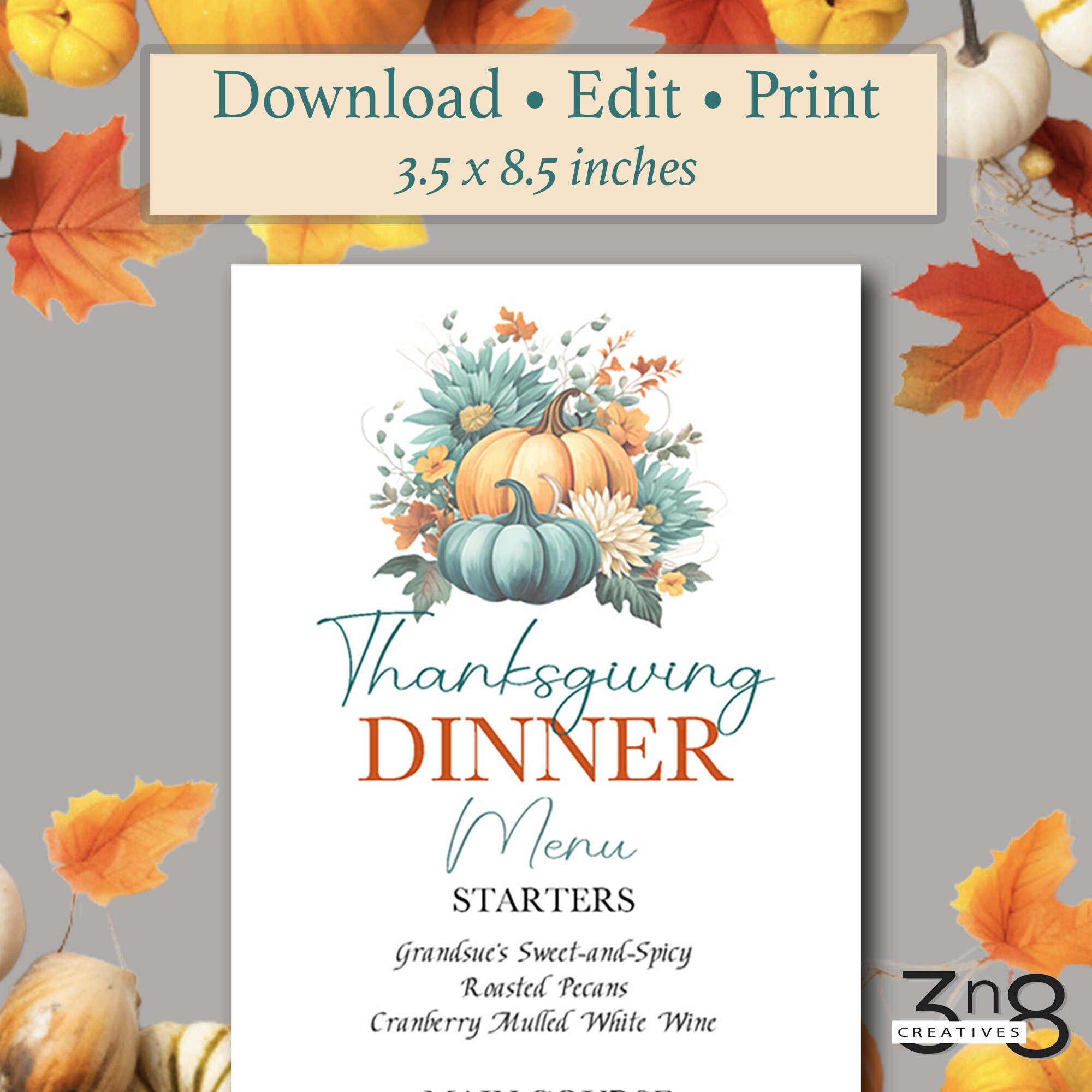 Editable Fall Dinner Menu Template, Thanksgiving Menu Design With ...