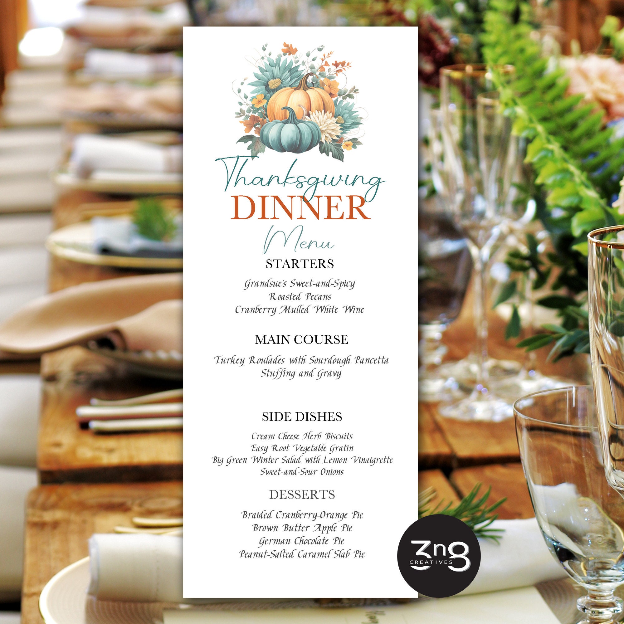 Editable Fall Dinner Menu Template, Thanksgiving Menu Design With ...