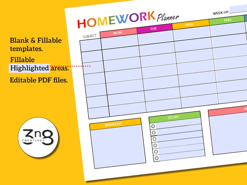 Homework Planner Weekly Schedule Printable Planner Homeschool Schedule ...