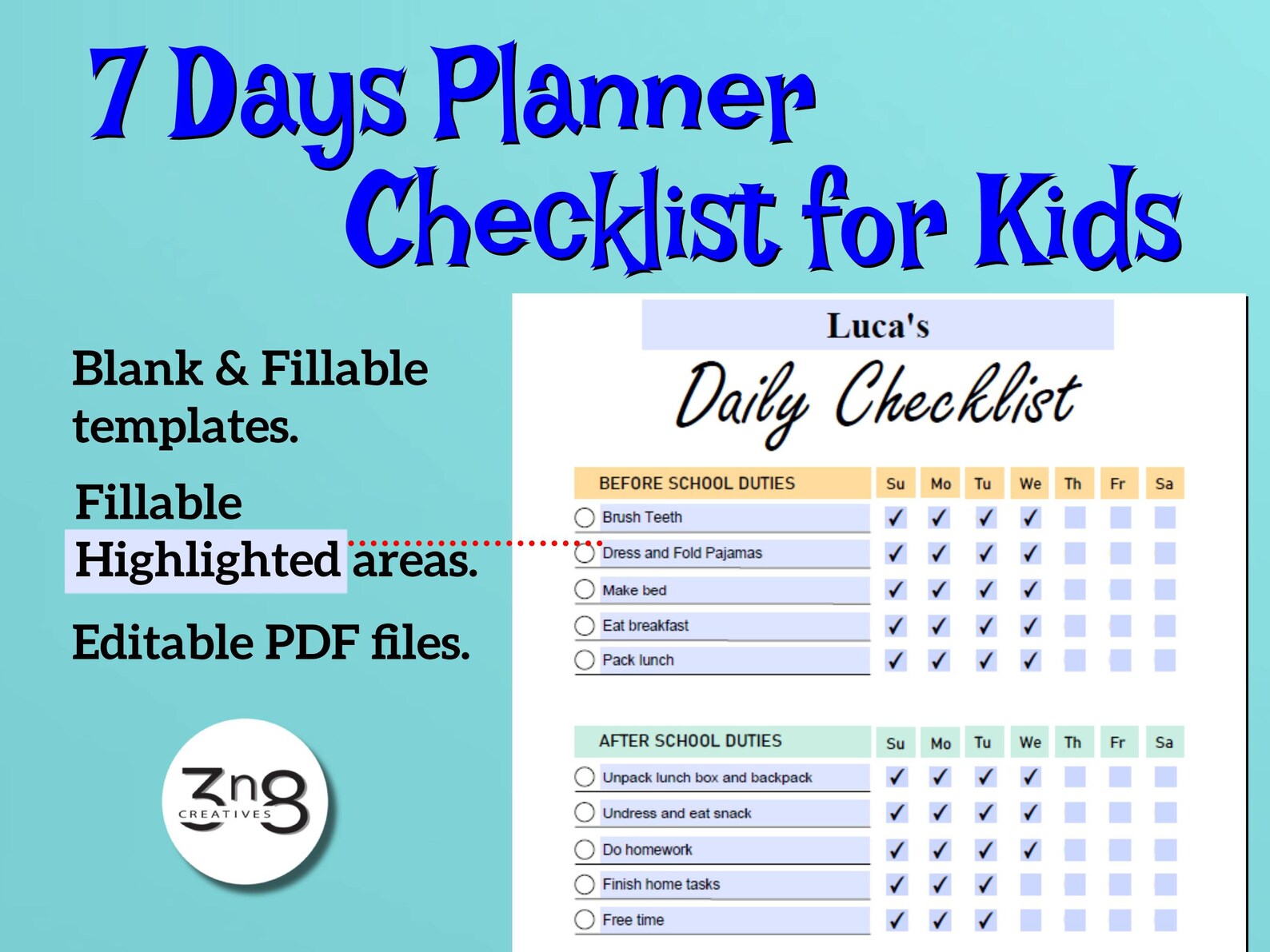 Editable Printable Planner for Kids Chores Daily Planner for 7 Days To ...