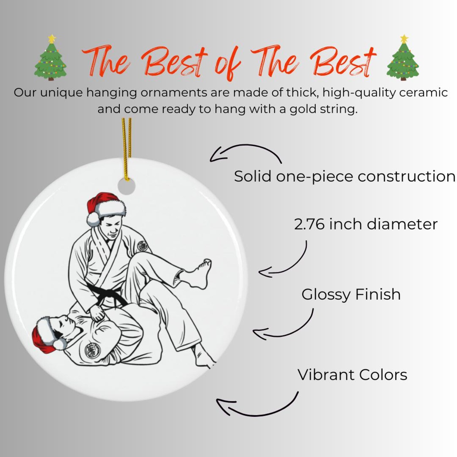 Funny Jiu Jitsu Ceramic Ornament, Christmas Martial Arts Decor, Holiday ...