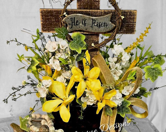 Rustic "he is Risen" Floral Cross Arrangement – Easter Decoration - Etsy