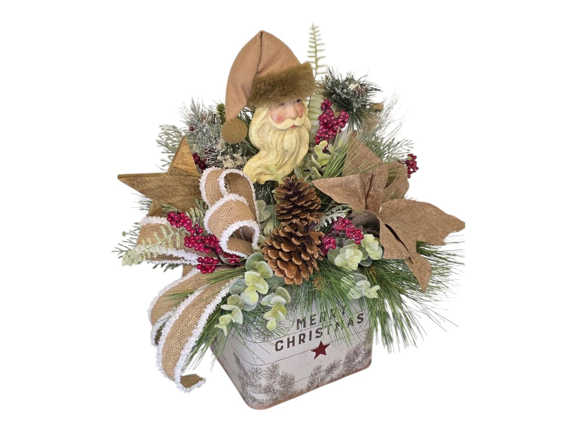 Rustic Santa Christmas Centerpiece: Farmhouse Floral Arrangement - Etsy