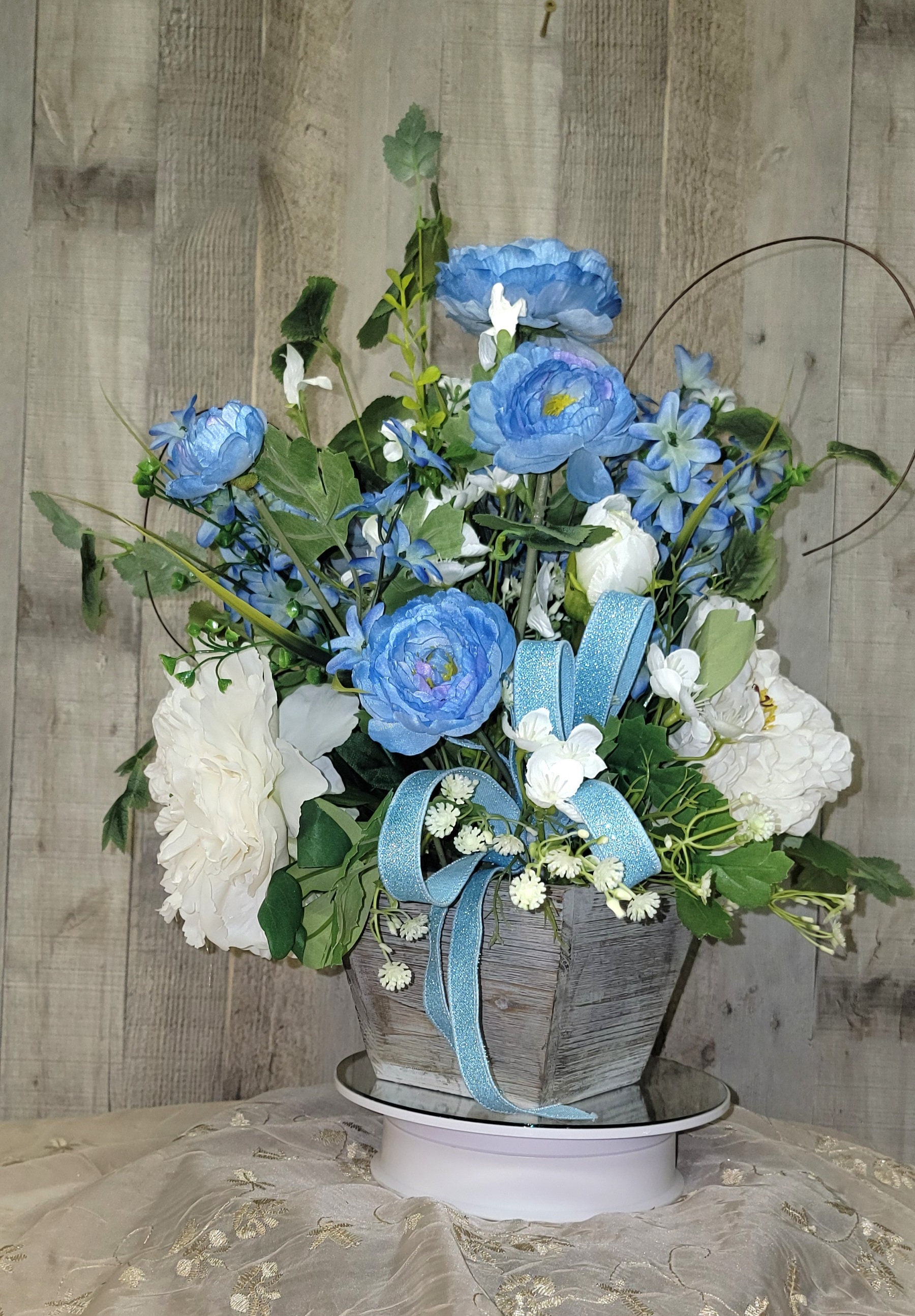 Elegant Blue and White Floral Arrangement Handmade Silk Flower ...