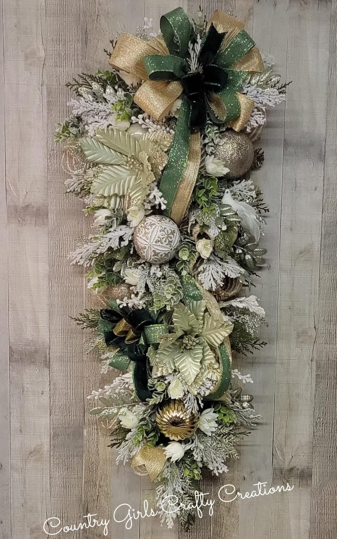Elegant Winter Woodland Teardrop Wreath | Holiday Green & Gold Glam - Etsy
