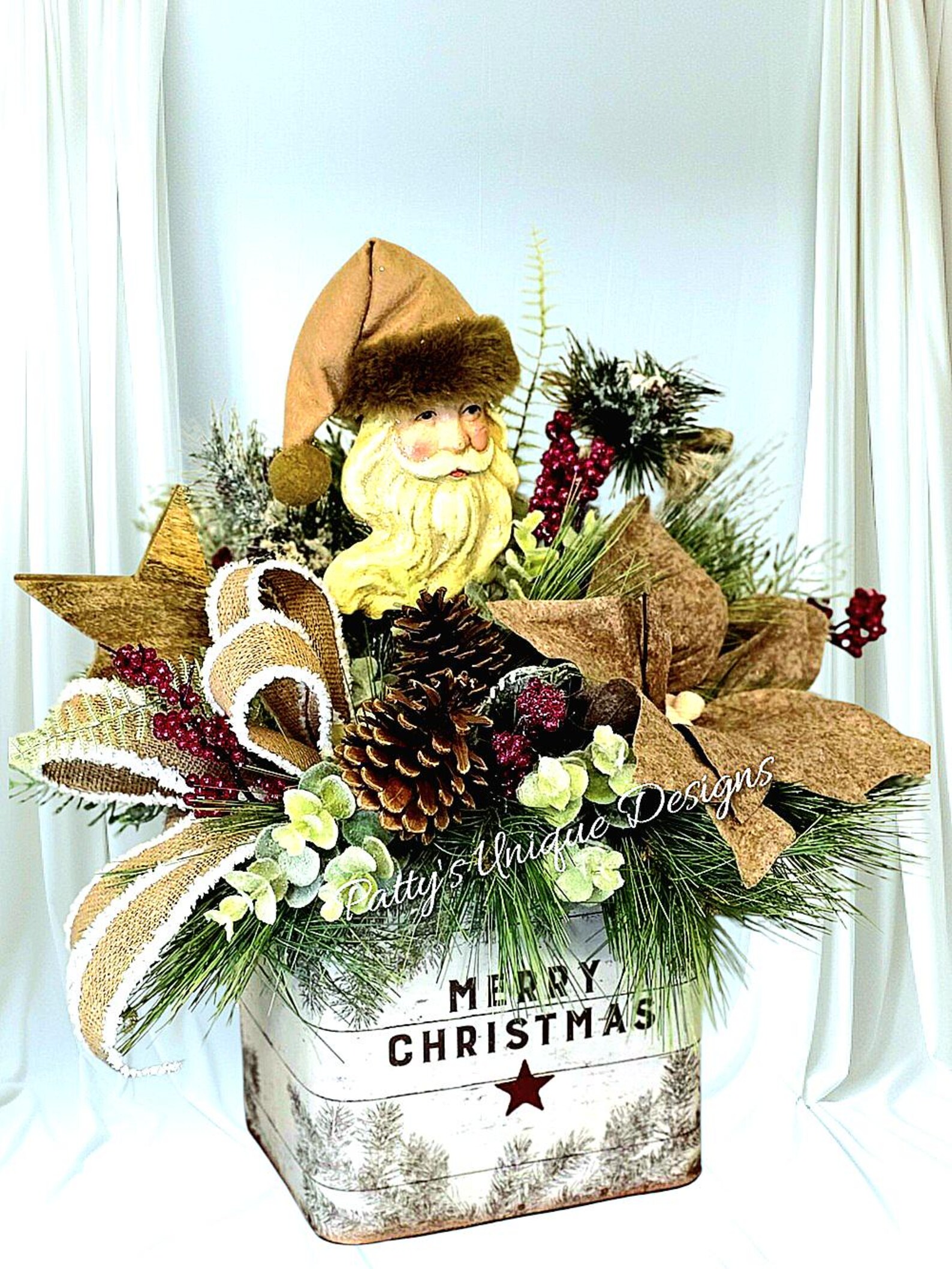 Rustic Santa Christmas Centerpiece: Farmhouse Floral Arrangement - Etsy