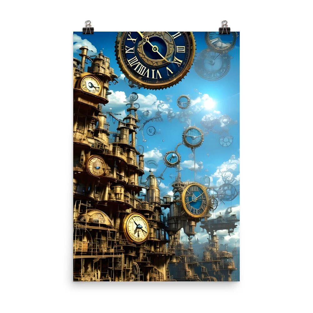 Trippy Steampunk Clock World Poster Art Print - Etsy