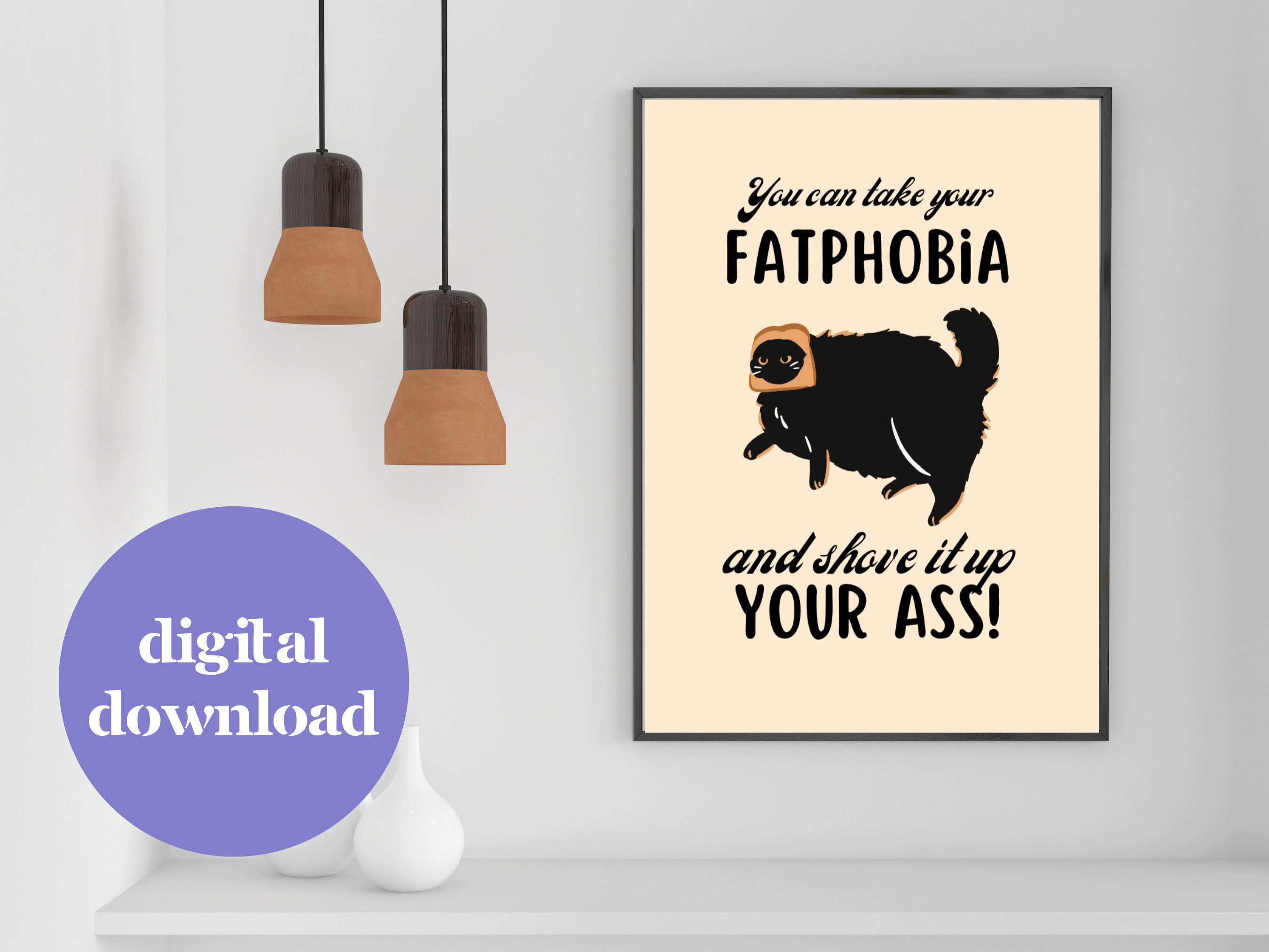 Fat Cat Art Print for Eating Disorders Recovery Body Positive Print for ...