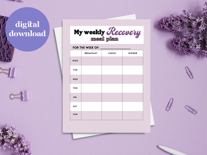 My Weekly Recovery Meal Plan Printable, Digital Download, Eating ...