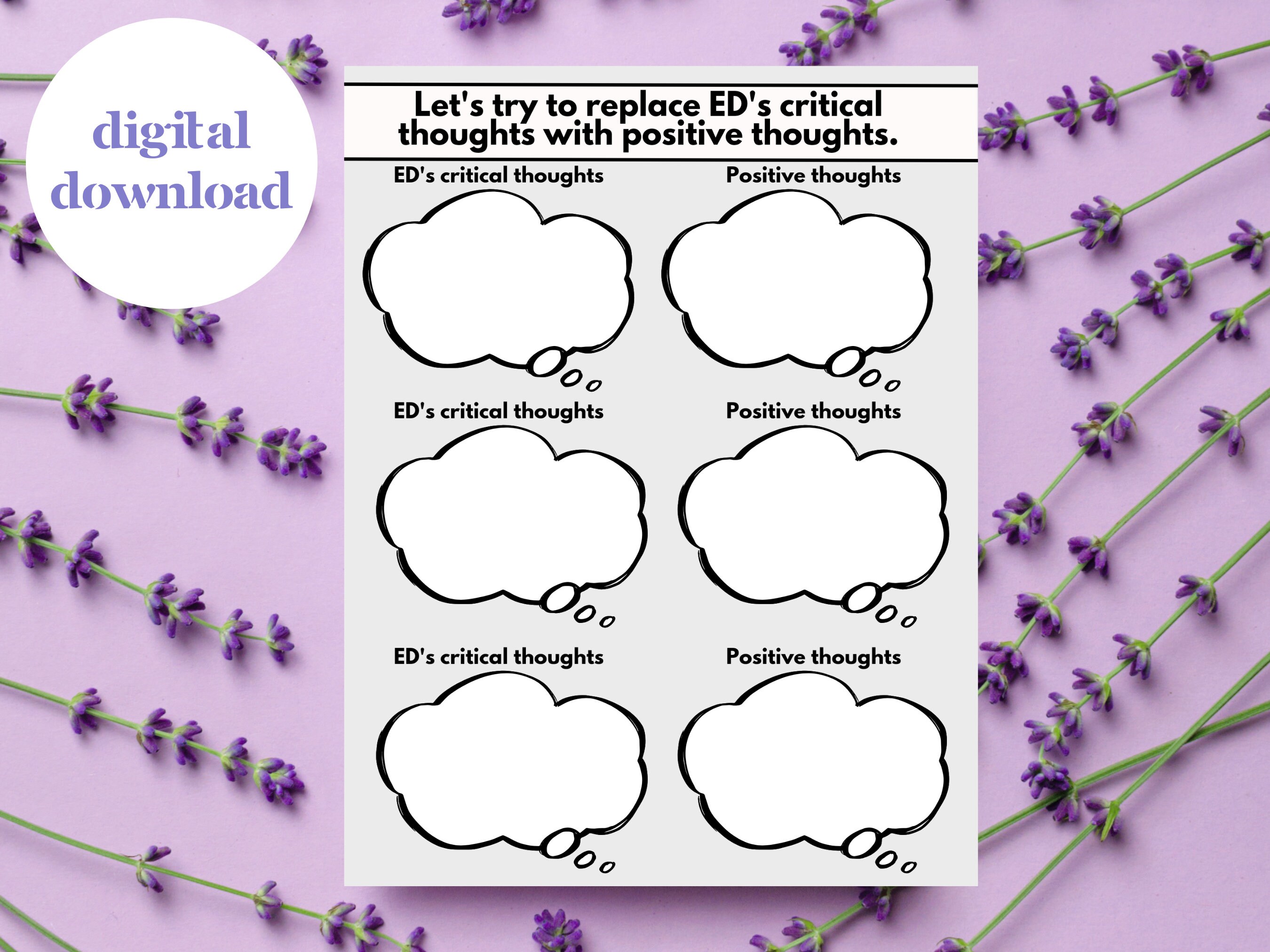 Eating Disorder Recovery Worksheet for Anorexia Digital Download ED ...