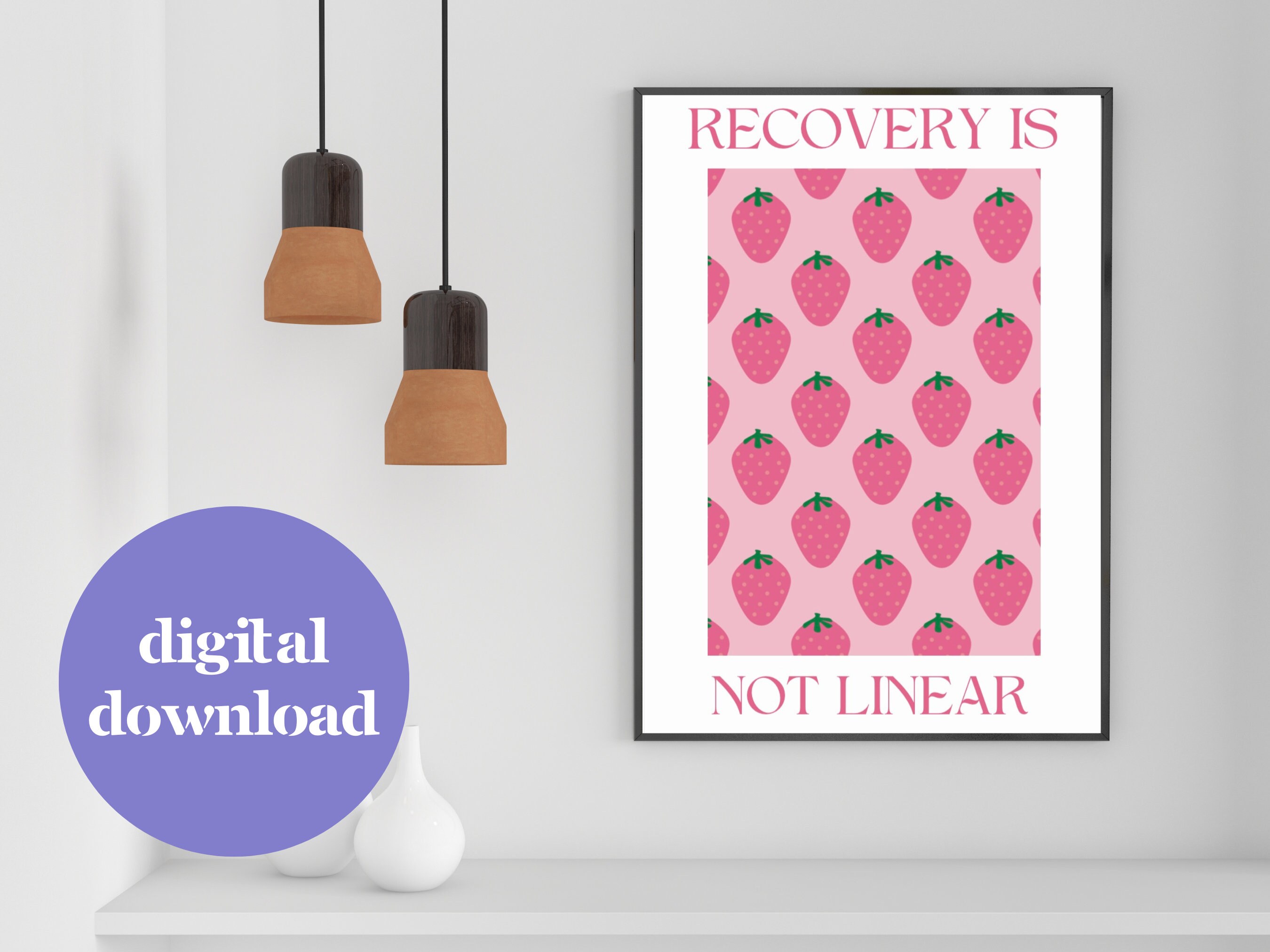 Strawberry Print Pattern Poster for Eating Disorders Recovery Wall Art ...