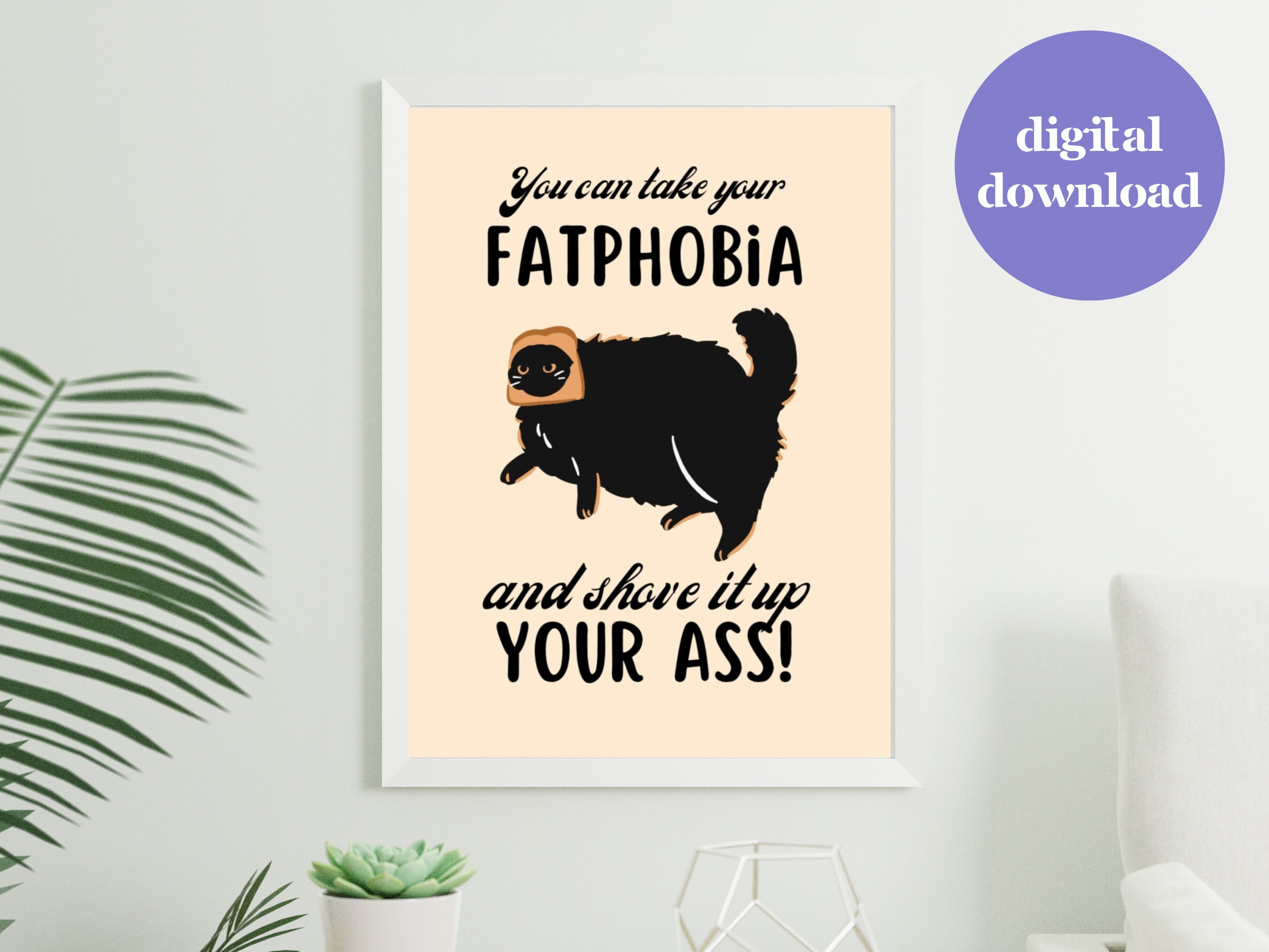 Fat Cat Art Print for Eating Disorders Recovery Body Positive Print for ...
