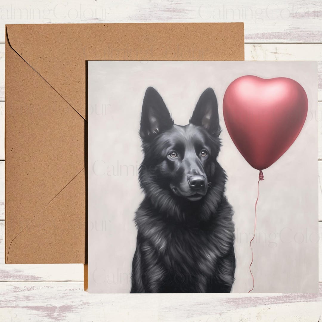 Black German Shepherd Valentines Card With Love Anniversary Single Card ...