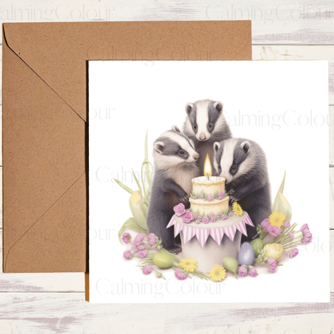Badger Birthday Card Card for Badger Lover Single Card, Blank on the ...