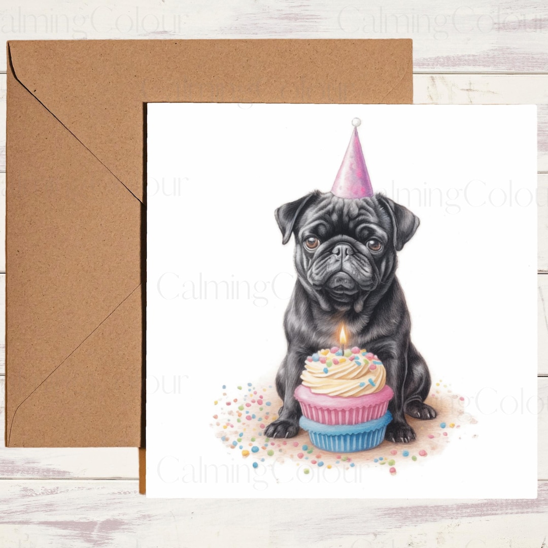 Black Pug Birthday Card | Greeting Card for Dog Lover | Single Card ...