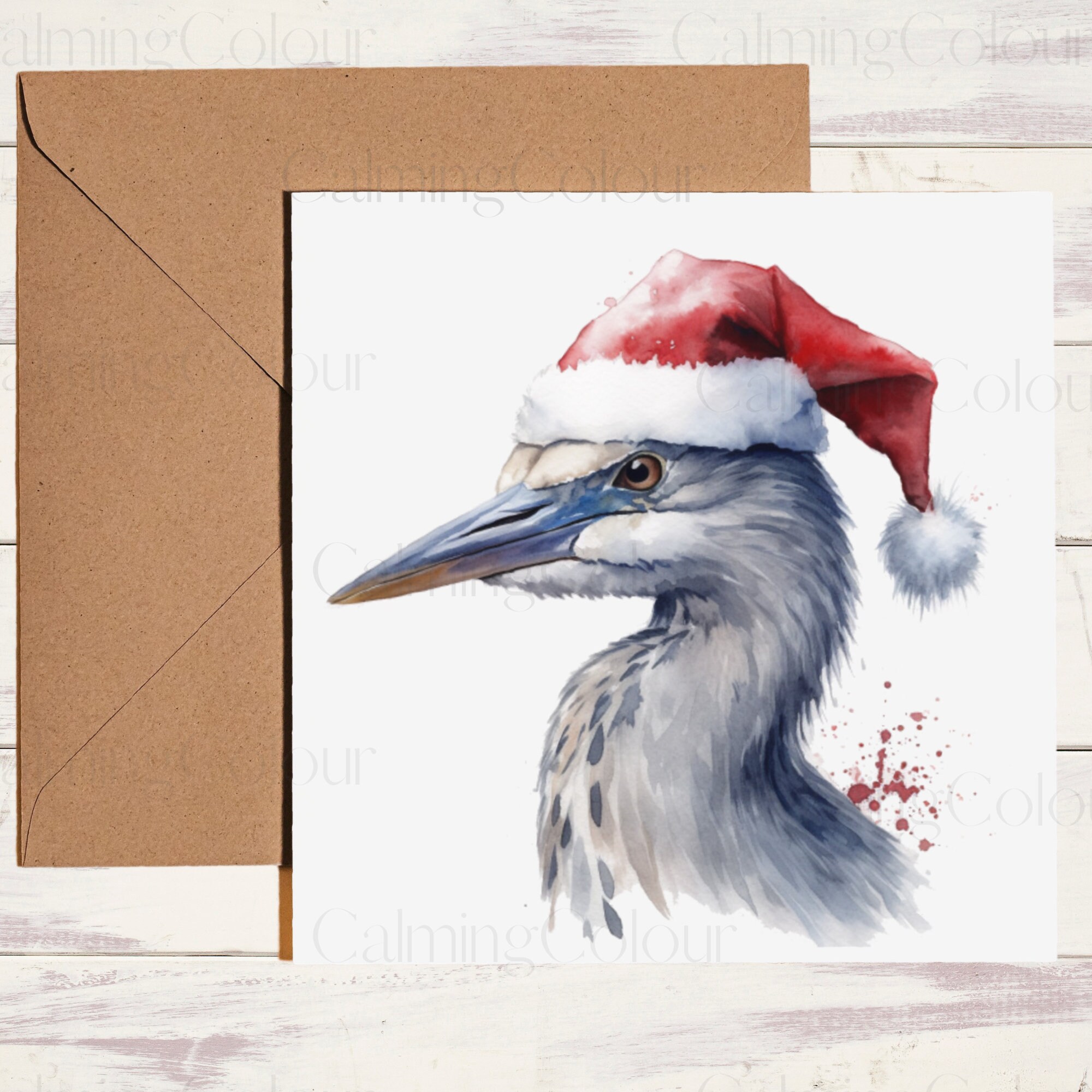 Heron Christmas Card Card for Animal Lover Single Card, Blank on the ...