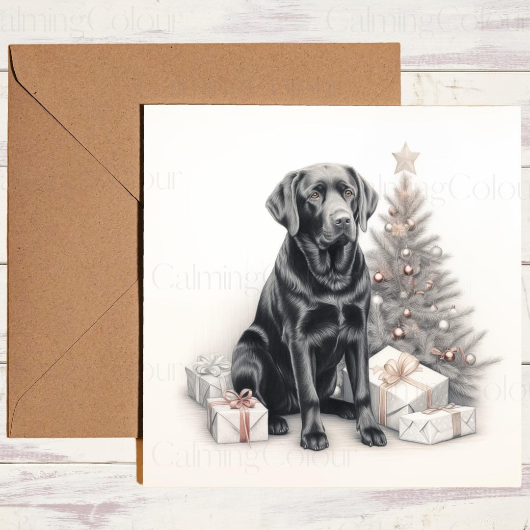 Black Labrador Christmas Card Greeting Card for Dog Lover Single Card ...