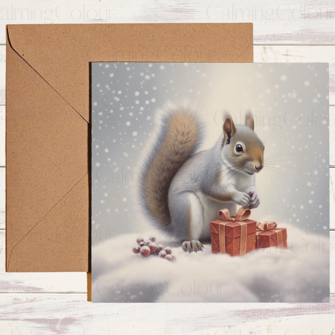 Squirrel Christmas Card Greeting Card for Squirrel Lover Single Card ...