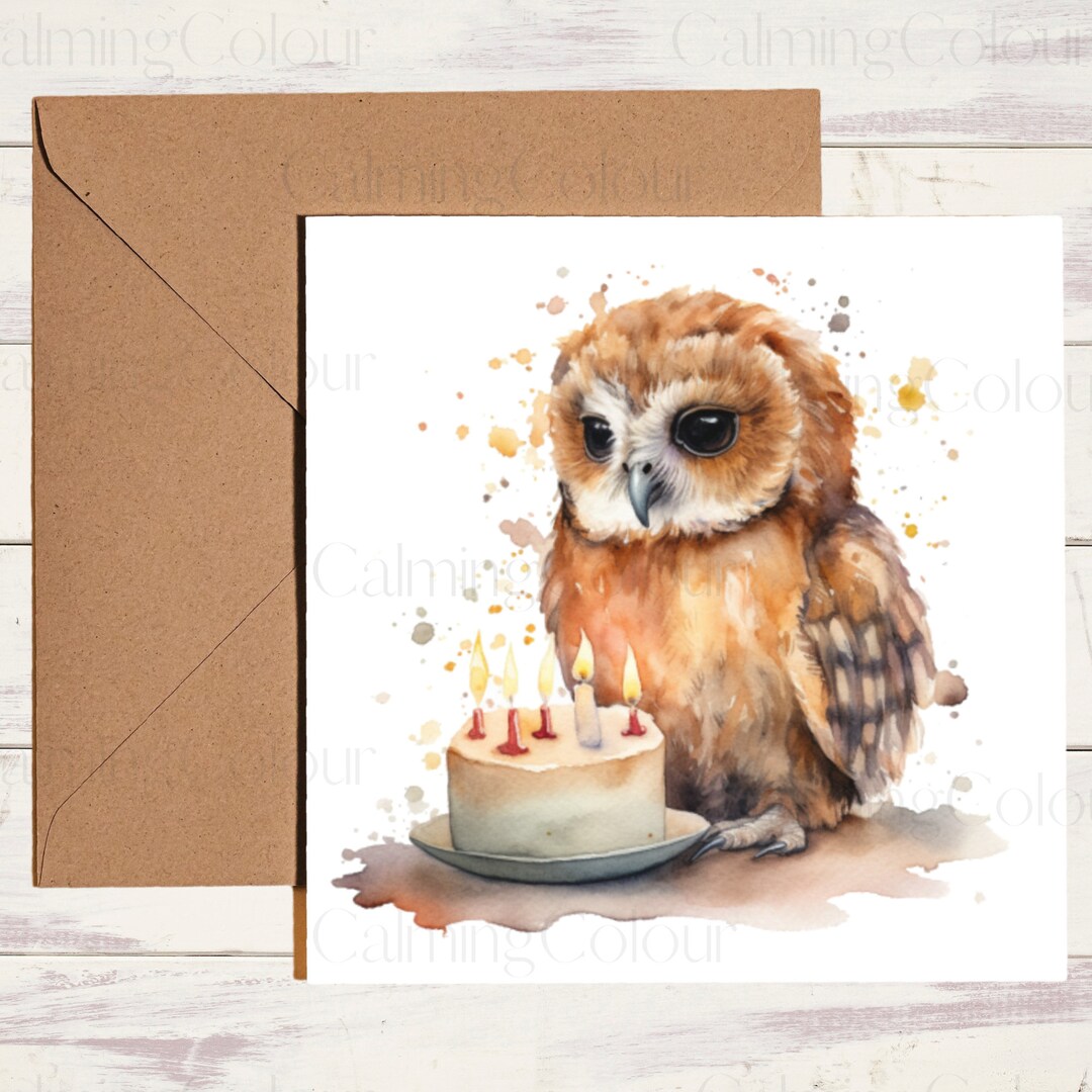 Owl Birthday Card | Greeting Card for Owl Lover | Single Card Blank on ...