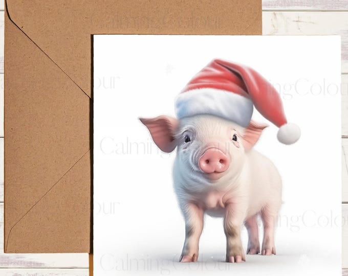 Cute Pigs Seasonal Card, Animal Greeting Card, Holiday Christmas Cards ...