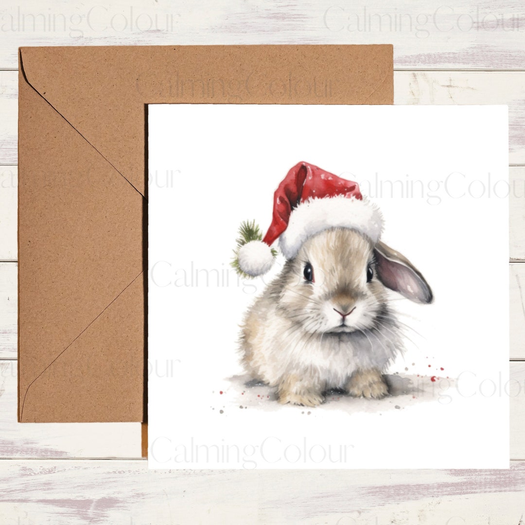 Rabbit Christmas Card Card for Animal Lover Single Card - Etsy