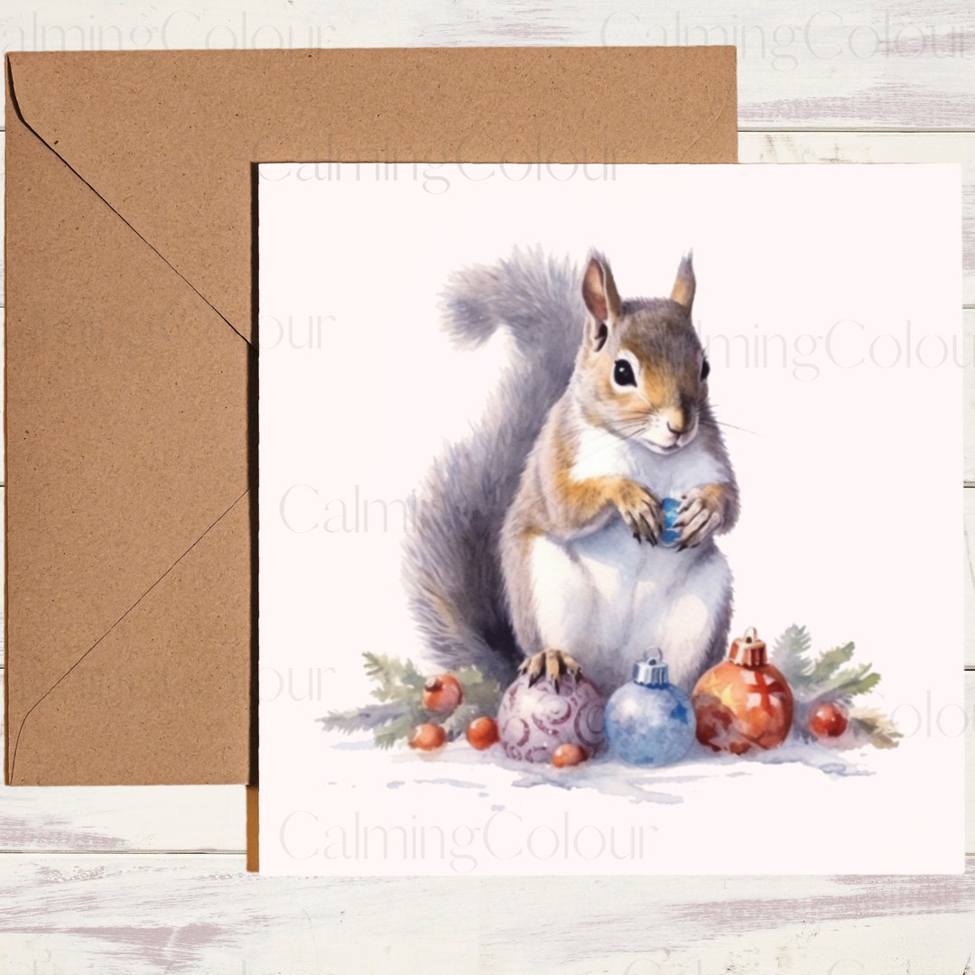 Grey Squirrel Christmas Card Card for Animal Lover Single - Etsy