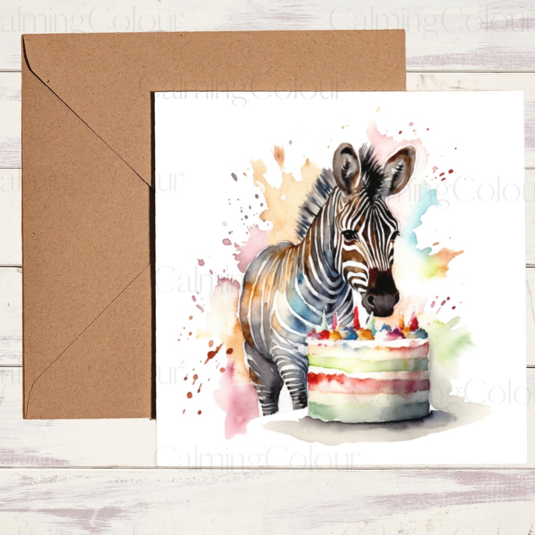 Zebra Birthday Card Greeting Card for Zebra Lover Single Card, Blank on ...