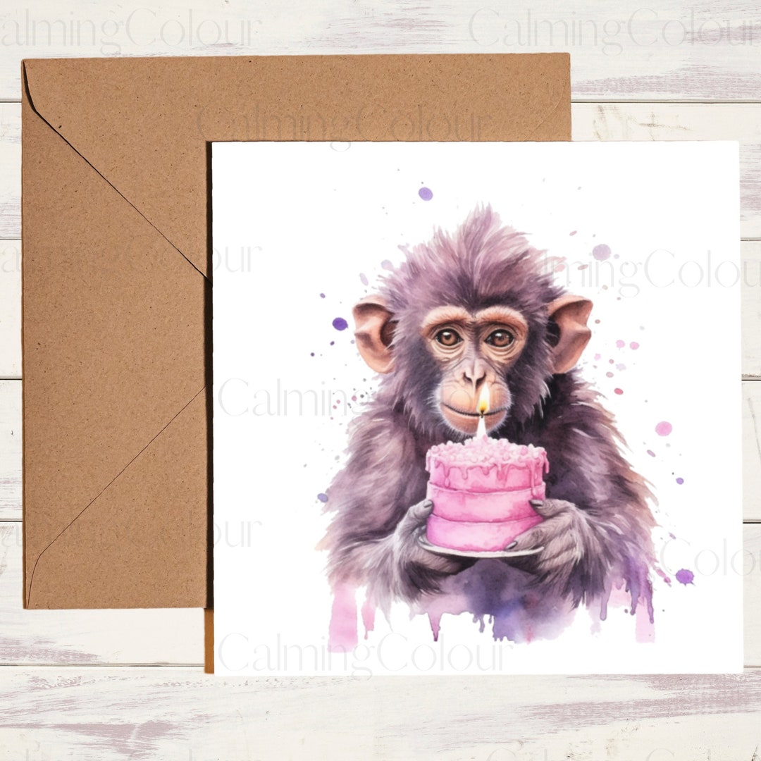 Monkey Greeting Card Birthday Card Card for Animal Lover - Etsy