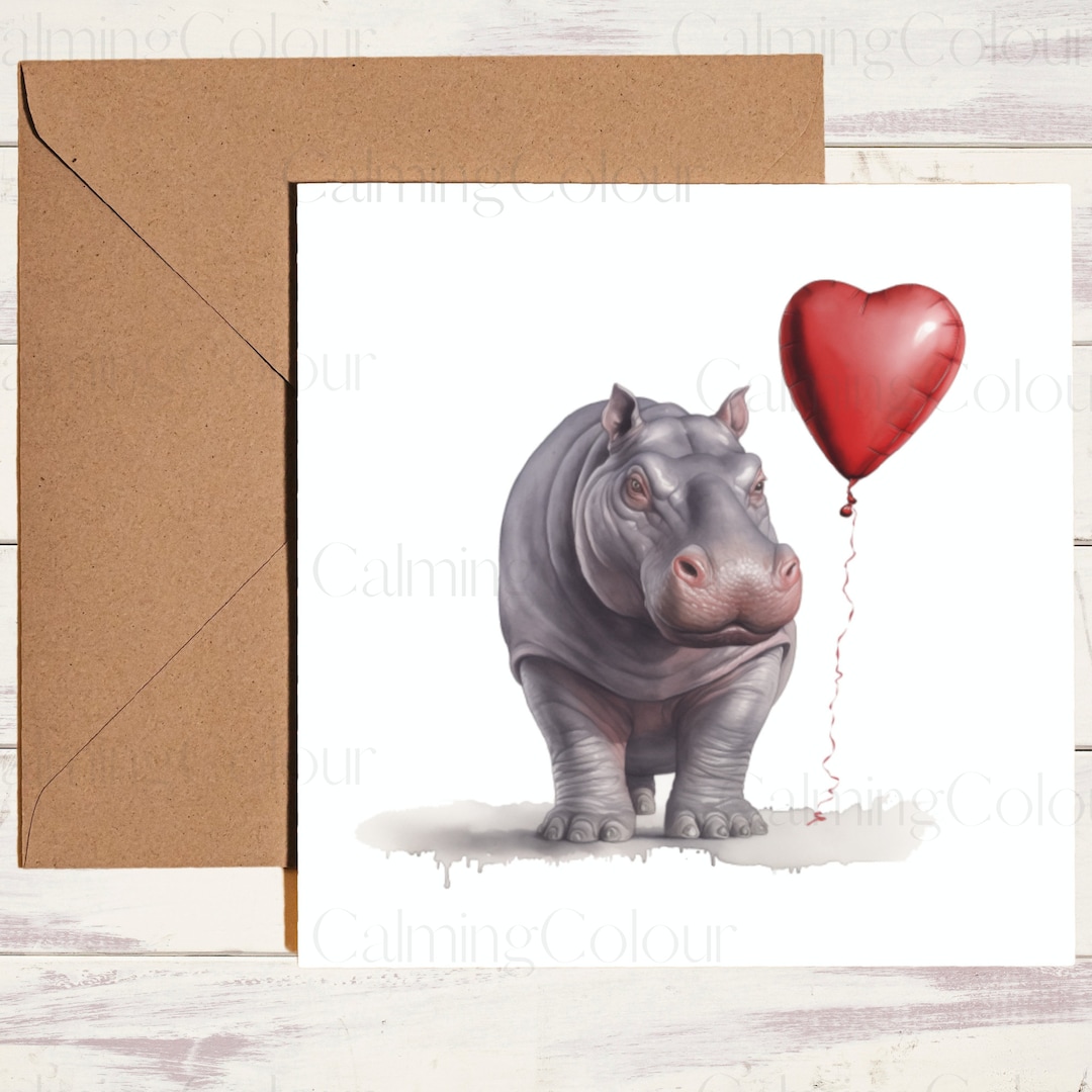 Hippo Greeting Card Anniversary With Love Card Single Card, Blank on ...