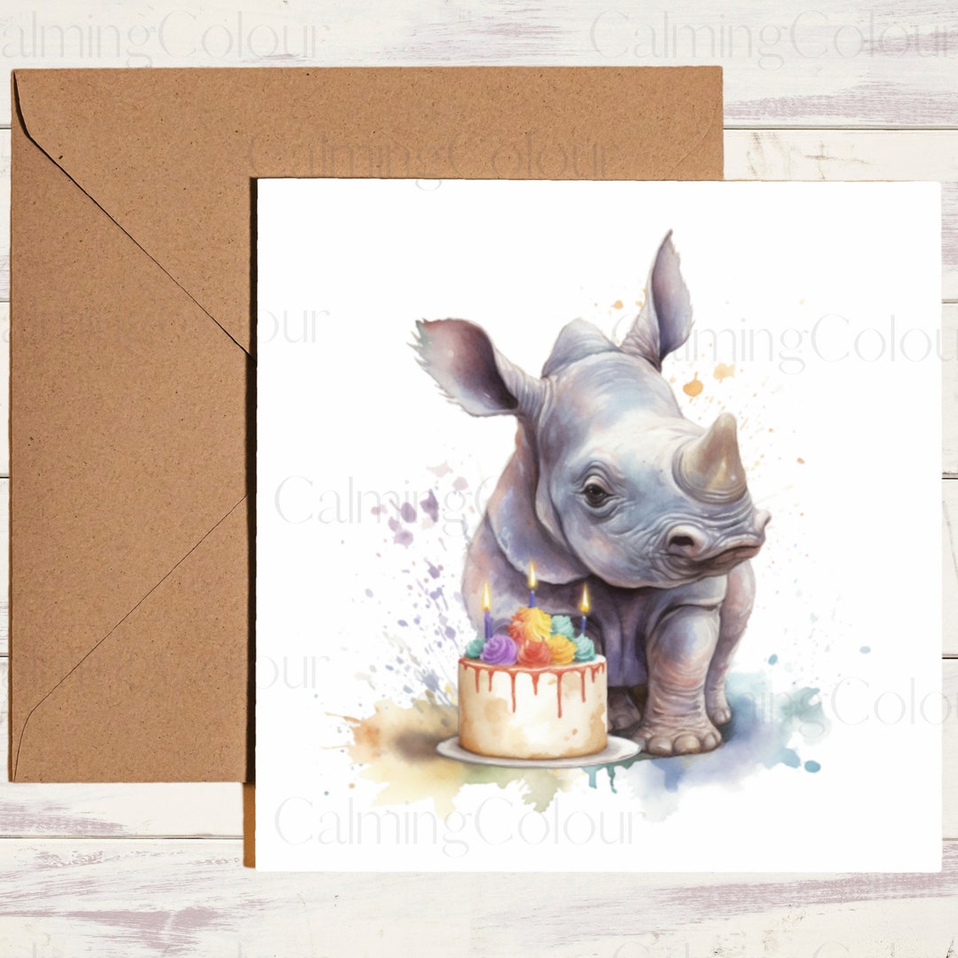 Rhinoceros Birthday Card Greeting Card for Rhino Lover Single Card ...