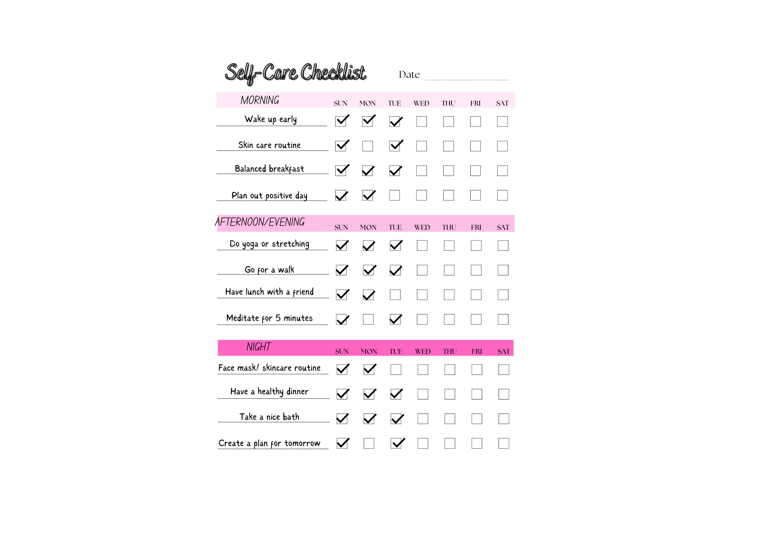 Self-care Checklist Self-care Planner Digital & Printable Template ...